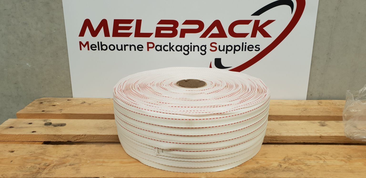 19MM x 700M 1 RED LINE WOVEN STRAPPING - Melbourne Packaging Supplies P/L